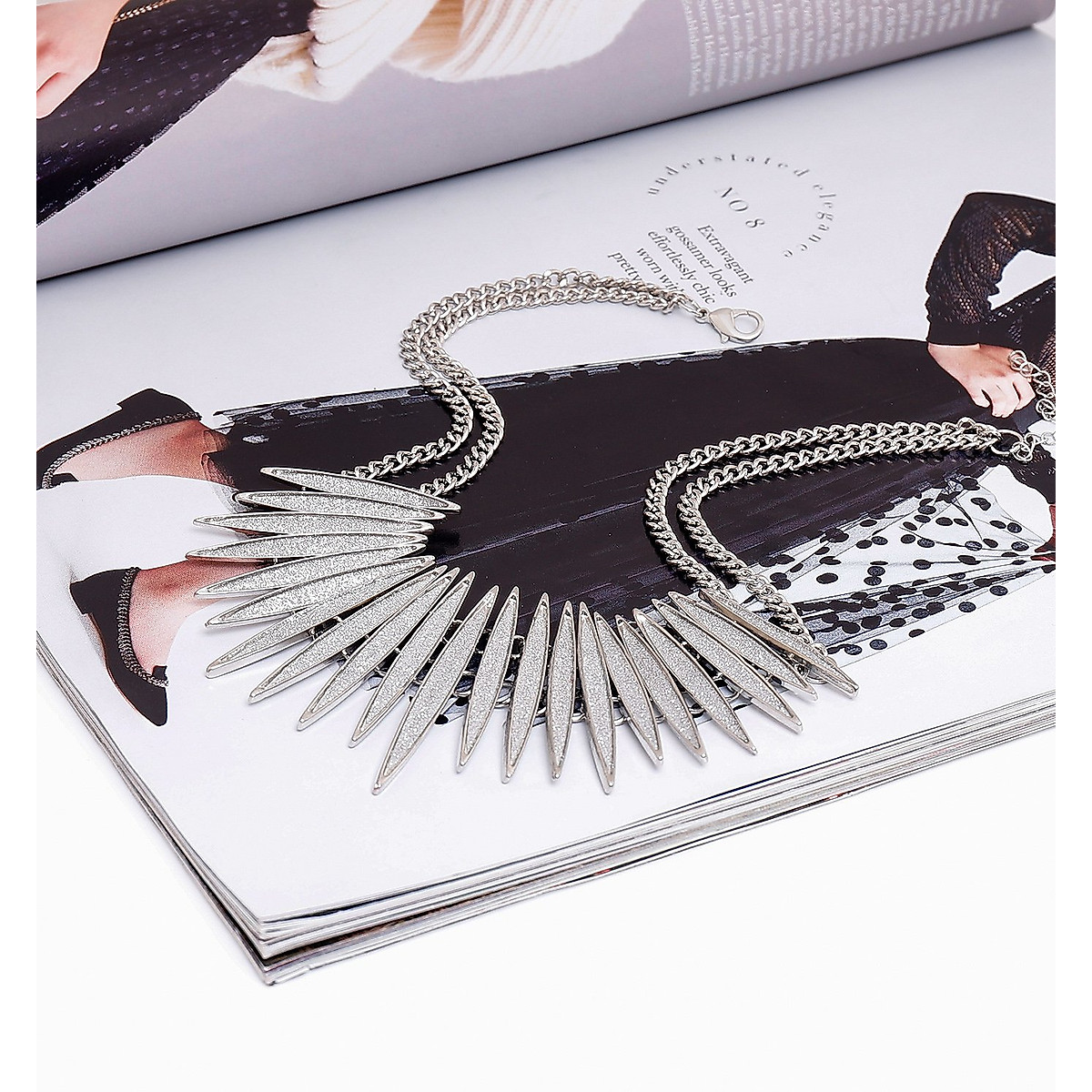 MOLOCH Sparkling Druzy Leaf Choker Necklace Fashion Gold-Tone Collar Necklace Bib Statement Chunky Tribal Necklace Woman Jewelry (silver)