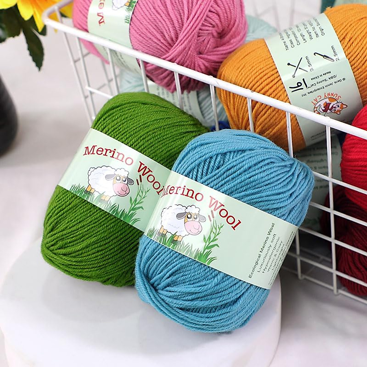 Sunny Cat 100% Pure Merino Wool Yarn for Knitting – 6pcs Merino Wool Yarn for Knitting and Crocheting – 1.8oz(10.8oz) Wool Skeins – Light/DK Weight –130yrds (780yrds Total) (07 Deep Red)