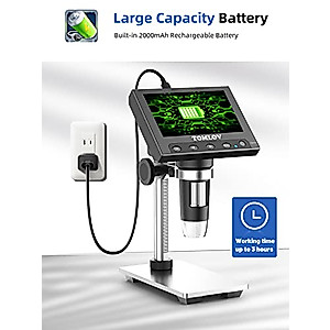 TOMLOV DM4 Coin Microscope 1000X with 4.3" Screen, 720P LCD Microscope with Metal Stand, 8 Adjustable LED Lights, PC View for Kids Adults, Windows Compatible, 32GB TF Card Included