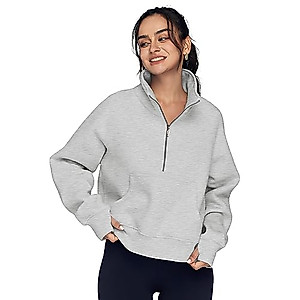 AUTOMET Womens Cropped Sweatshirts Quarter Zip Pullover Half Zipper Oversized Hoodies 2023 Fall Fashion Outfits Clothes Thumb Hole Grey
