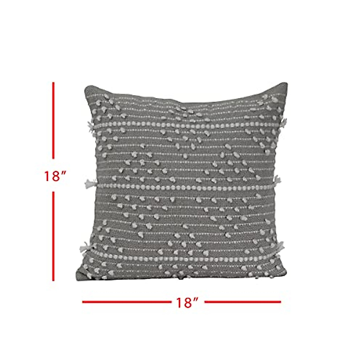 Foreside Home & Garden Gray Striped Hand Woven 18X18 Outdoor Decorative Throw Pillow with Pulled Yarn Accents, 18 x 18 x 5
