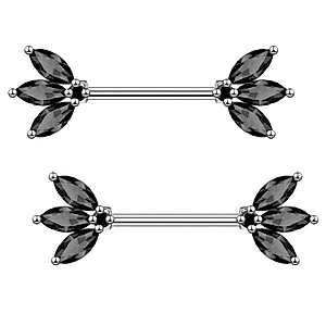 BODY16G CZCZ 14G Leaf Nipple Rings 316L Surgical Steel Nipple Barbrlls Leaves Nipple Ring Body Piercing Jewelry for Women Men