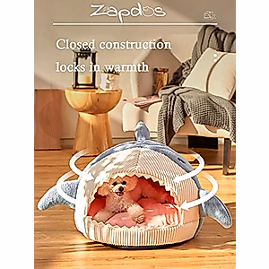 Shark Shape Cat Cave Bed with Thick Cushion, Kitten Cat Soft Warm House for Indoor Cats Anti-Slip Bottom, Cat Tent with Removable Washable Cushioned Pillow, Cat Hut Sleeping Bag Small Dog Bed - XL