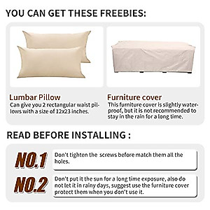 WAROOM Patio Couch PE Wicker 3-Seat Outdoor Brown Rattan Sofa Deep Seating Furniture with Non-Slip Beige Cushion