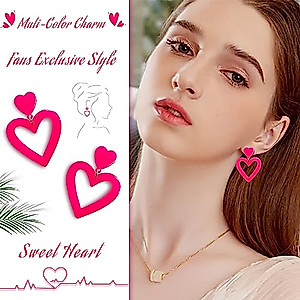 Double Heart Earrings Dangling Heart Drop Earrings For Women & Heart Shaped Sunglasses Set, Chic Outfit Jewelry Fan Gifts (A-Pink Heart Earrings)