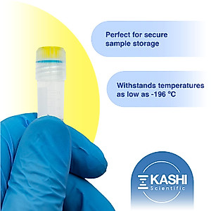 Kashi Scientific Screw Cap 1mL Cryovials with External Thread Cap - Self Standing Cryogenic Vial, Washer Silicone O-Ring, Cryogenic Tubes with Leak Resistance, Pack of 100 Cryo Tubes