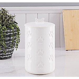 Dog Treat Container Airtight - 5" Round x 9" Tall Ceramic Dog Treat Jar with Lid - White Dog Treat Canister - Large Dog Cookie Jar for Dogs - Pet Treat Container Airtight - Dog Treat Jars for Pets