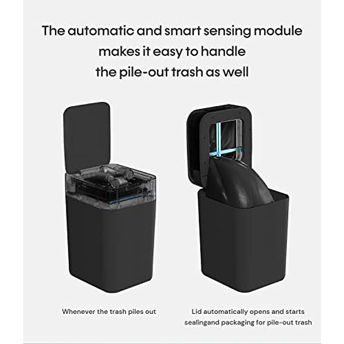 TOWNEW T1S Automatic Trash Can with Lid, 4.1 Gallon Smart Self-Sealing and Self-Changing, Motion Sense Activated Garbage Can for Kitchen Bathroom Office, Black.