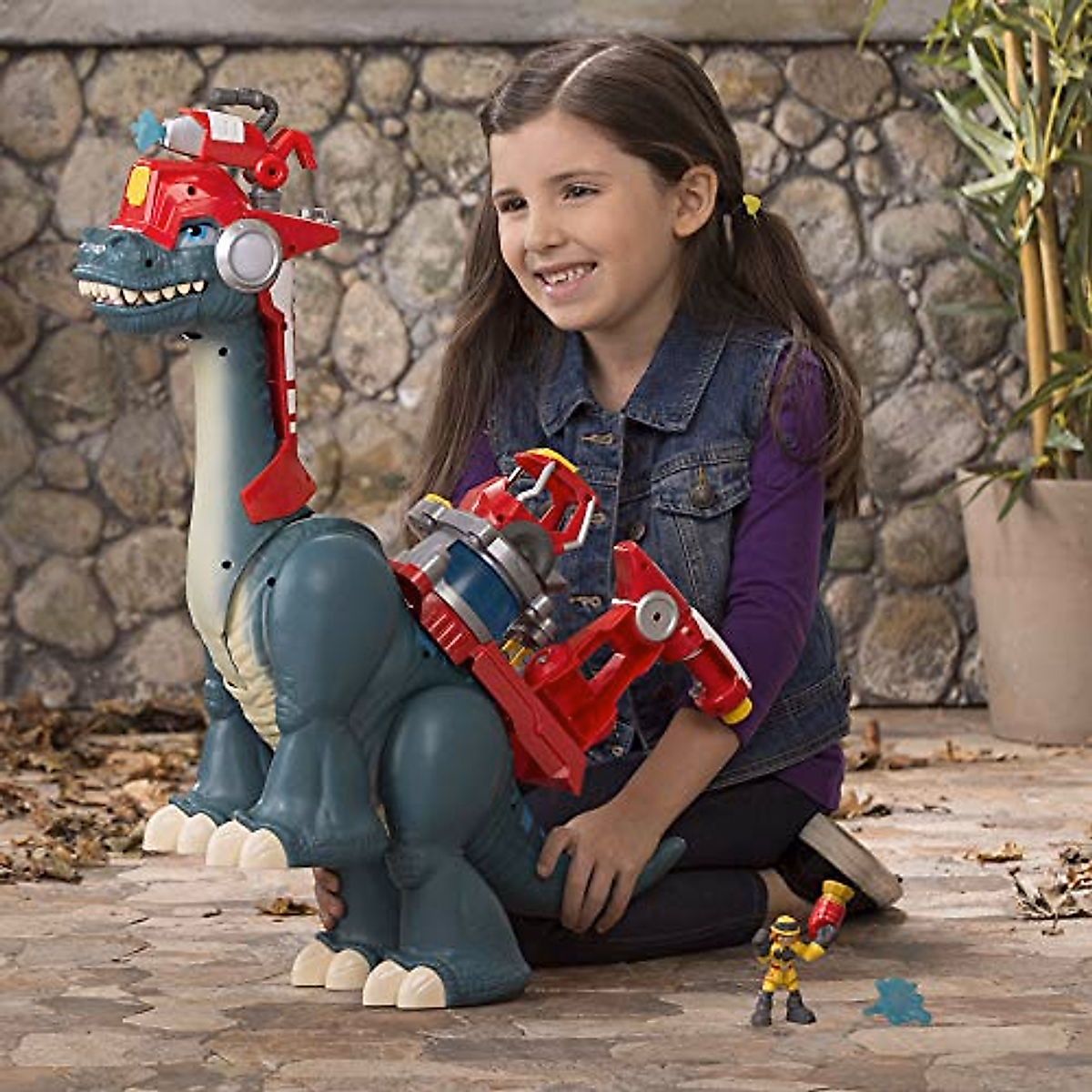 Chomp Squad Playskool Blazeasaurus and Sparks McKenzie, 20-Inch Brachiosaurus Dinosaur Firefighter Toy and Action Figure for Kids 3 and Up