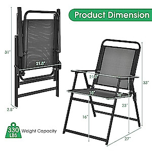 Tangkula Outdoor Folding Chairs Set of 6, Patio Dining Chairs with Breathable Seat & Cozy Armrests, Heavy-Duty Metal Frame, Portable Lawn Chairs for Backyard, Porch, Camping (6, Black)