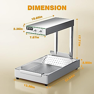 PYY French Fry Warmer Food Warmer Fries Countertop Food Heat Lamp for Chips Commercial Heat Light Free-Standing Warming Dump Station Churros Fried Food (Silver)