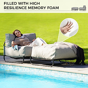 Grand patio 3FT Bean Bag Chair with Ottoman, Oversized Cloud Memory Foam Furniture Beanbag with E-Coated Steel Frame Olefin Removable Cover for Outdoor & Indoor (40"/Grey)