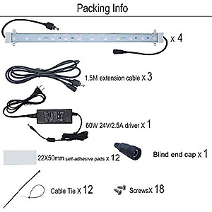 Grow Light Strip Kit 45W, 4 pcs 16 Inches LED Grow Light Strips with Extension Cables, Mounting Accessories for Greenhouse, Grow Shelf. Perfect for Indoor Growing-(4-Strip-Kit)