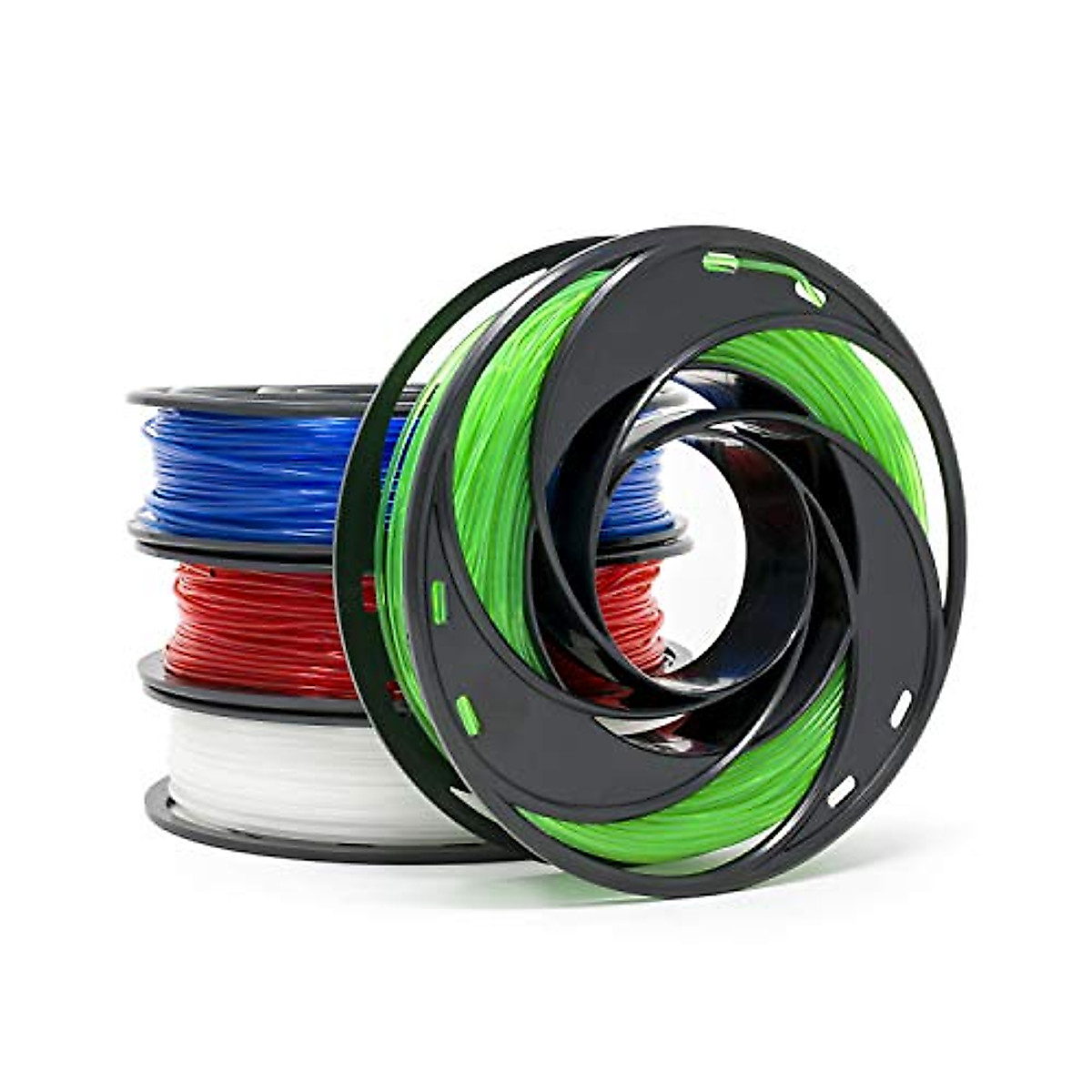 Gizmo Dorks 3D Printer Filament 3mm (2.85mm) 200g, 4 Color Sample Pack - Flexible Red, Polycarbonate Blue, Nylon Clear, PETG Green