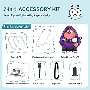 AIBEAMER [7in1] Case for Airpods 2&1 Cute Funny Air Pods Cover, 3D Cartoon Character AirPod 2 Cover Silicone Protective Skin Boys Girls Fashion Kawaii Case for Apple Airpods1/2 with Keychain (Purple)