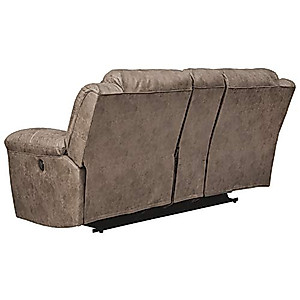 Signature Design by Ashley Stoneland Faux Leather Double Reclining Loveseat with Console Brown 1 Love Seats, Gray