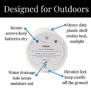 Liown Outdoor Moving Flame Candle: LED Battery Operated Waterproof Plastic Flickering Indoor Outdoor Flameless Candles with Timer (7" Ivory)