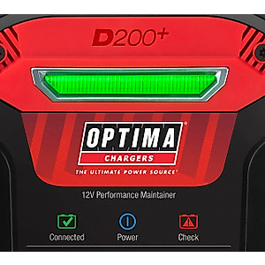 OPTIMA D200+ Battery Maintainer and Lithium Charger for 12 Volt Starting Batteries Including Lithium, AGM, Flooded and Powersports