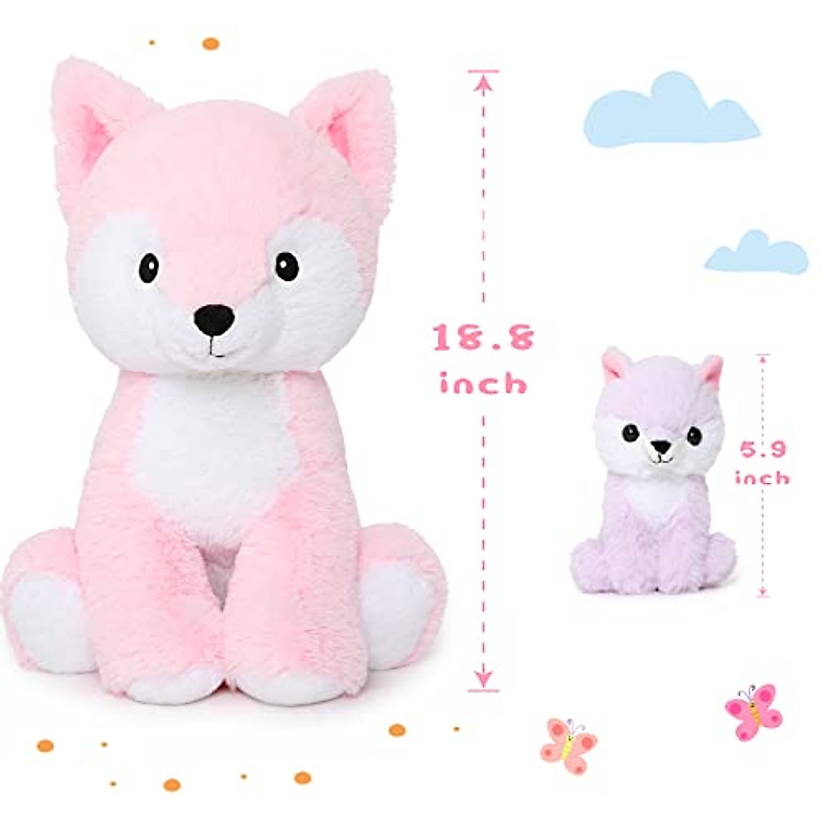 MorisMos Fox Stuffed Animals Plush Toys, Soft Stuffed Fox Mommy & Babies Set, Fox Plush Toy Large Size for Women, Girl, Kids on Mother's Day, Birthday, Christmas, 19in