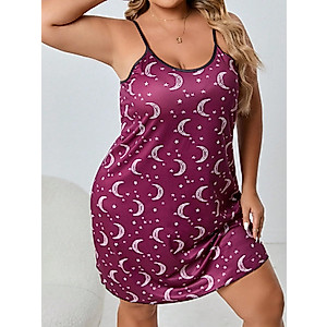 SHENHE Women's Plus Size Star Moon Print Sleepwear Sleeveless Cami Nightgown Pajama Dress Moon Star Purple 3XL