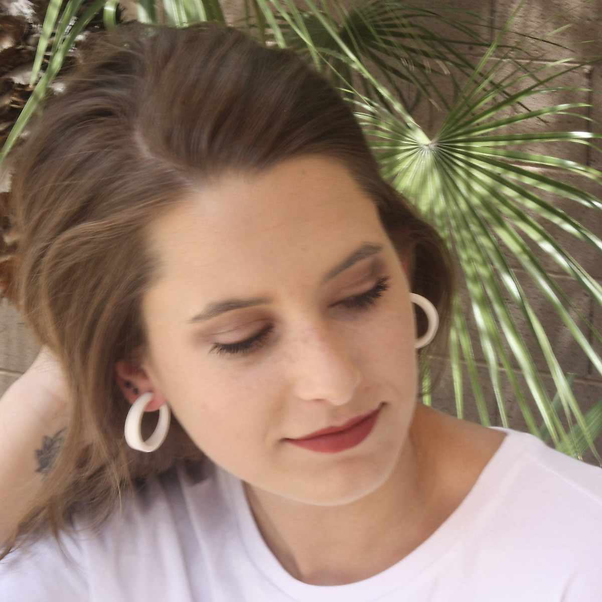 White Acrylic Tapered Lucite White Hoop Earrings 1.25 Inches