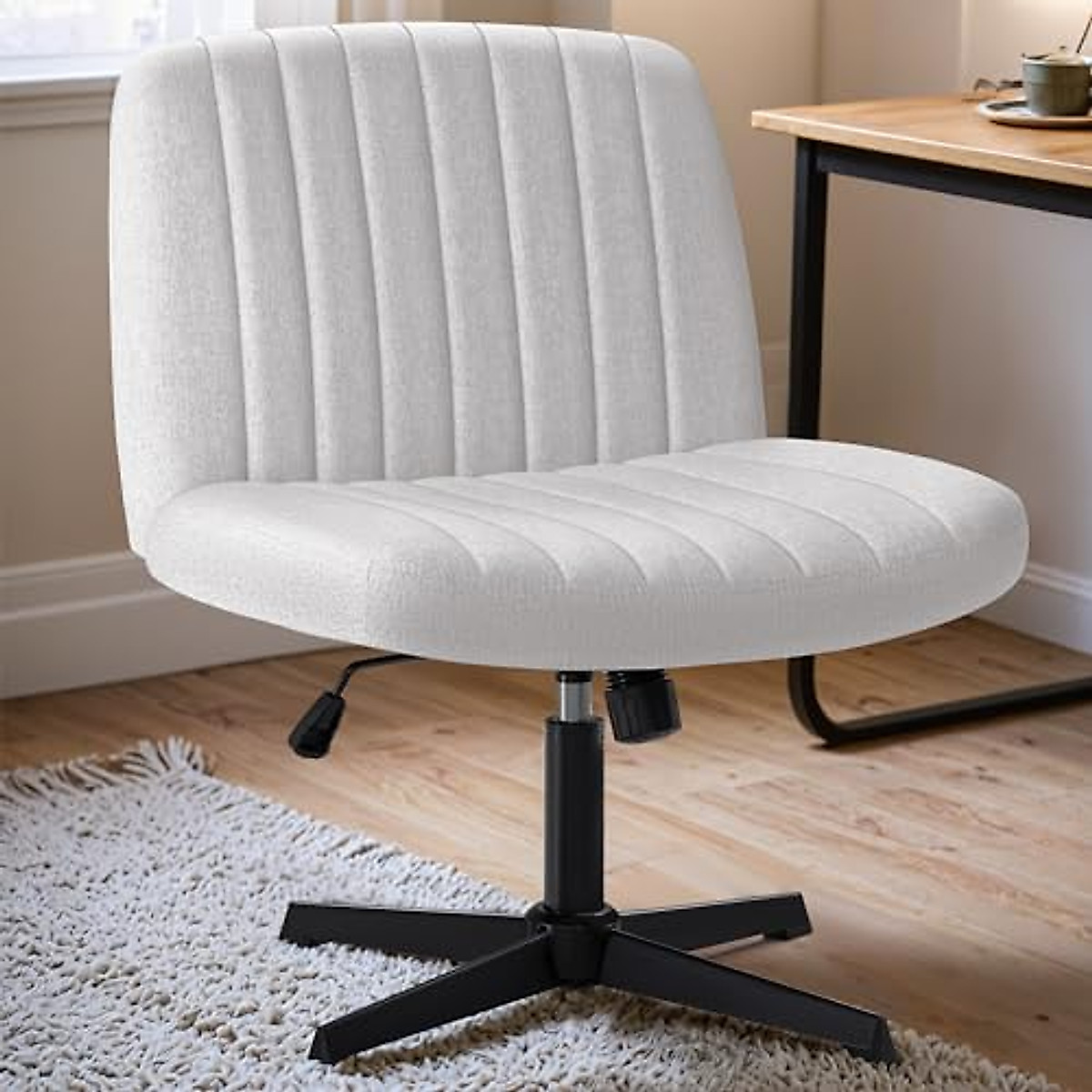 Shahoo Criss Cross Legged Chair, Armless Swivel Wide Padded Height Adjustable Fabric Home Office, Beige