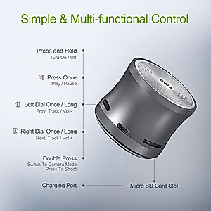 EWA A109mini Bluetooth Speaker with bass Radiator, Enhanced Impactive Bass, Portable Loud Speaker, Perfect Travel Wireless Speaker for Home, Hiking and More (Gray)