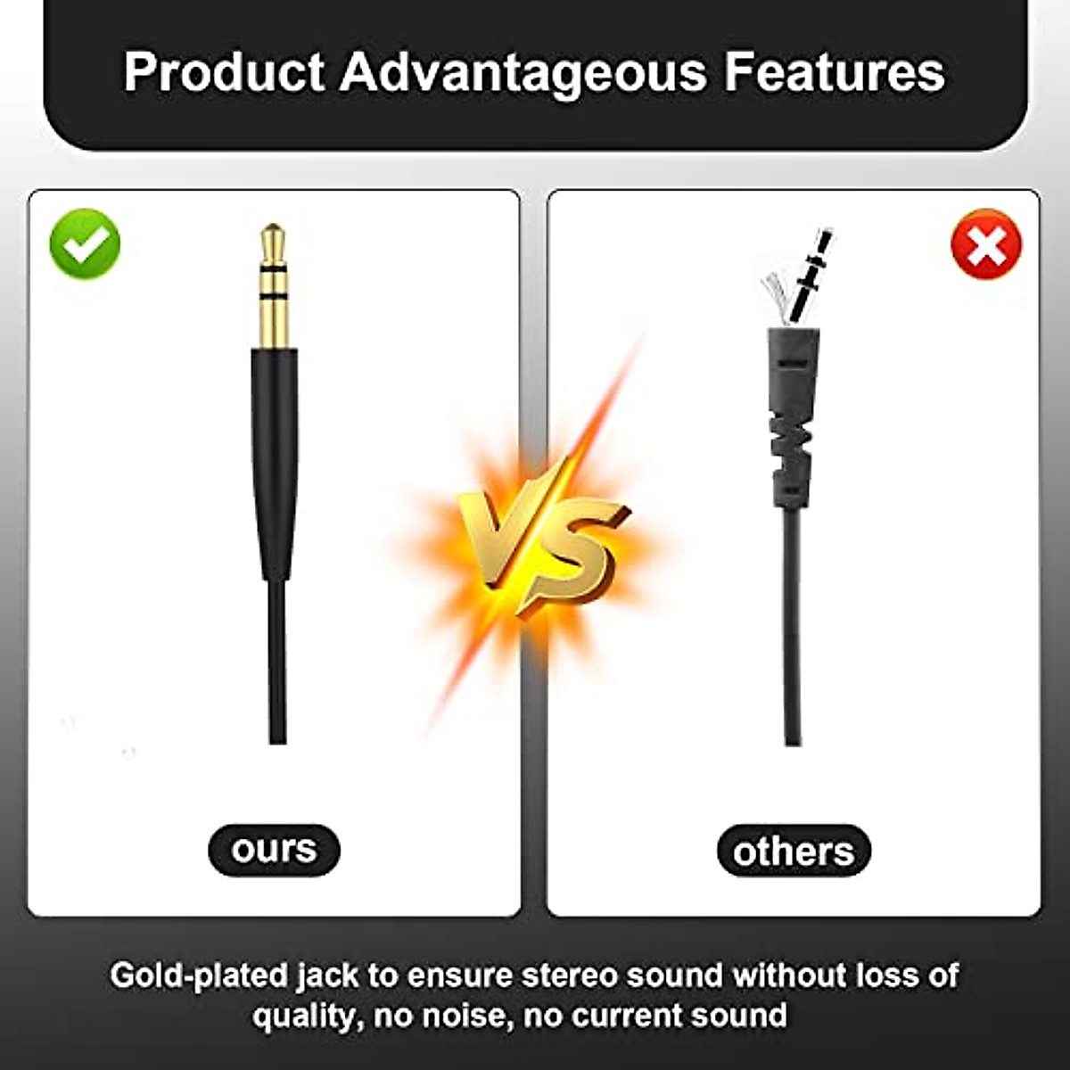 Saipomor SoundTrue Replacement Audio Cords for Bose 700 OE2 OE2i QuietComfort45 QC25 QC35II QC35 QC45 Soundlink SoundlinkII Headphones(Black)