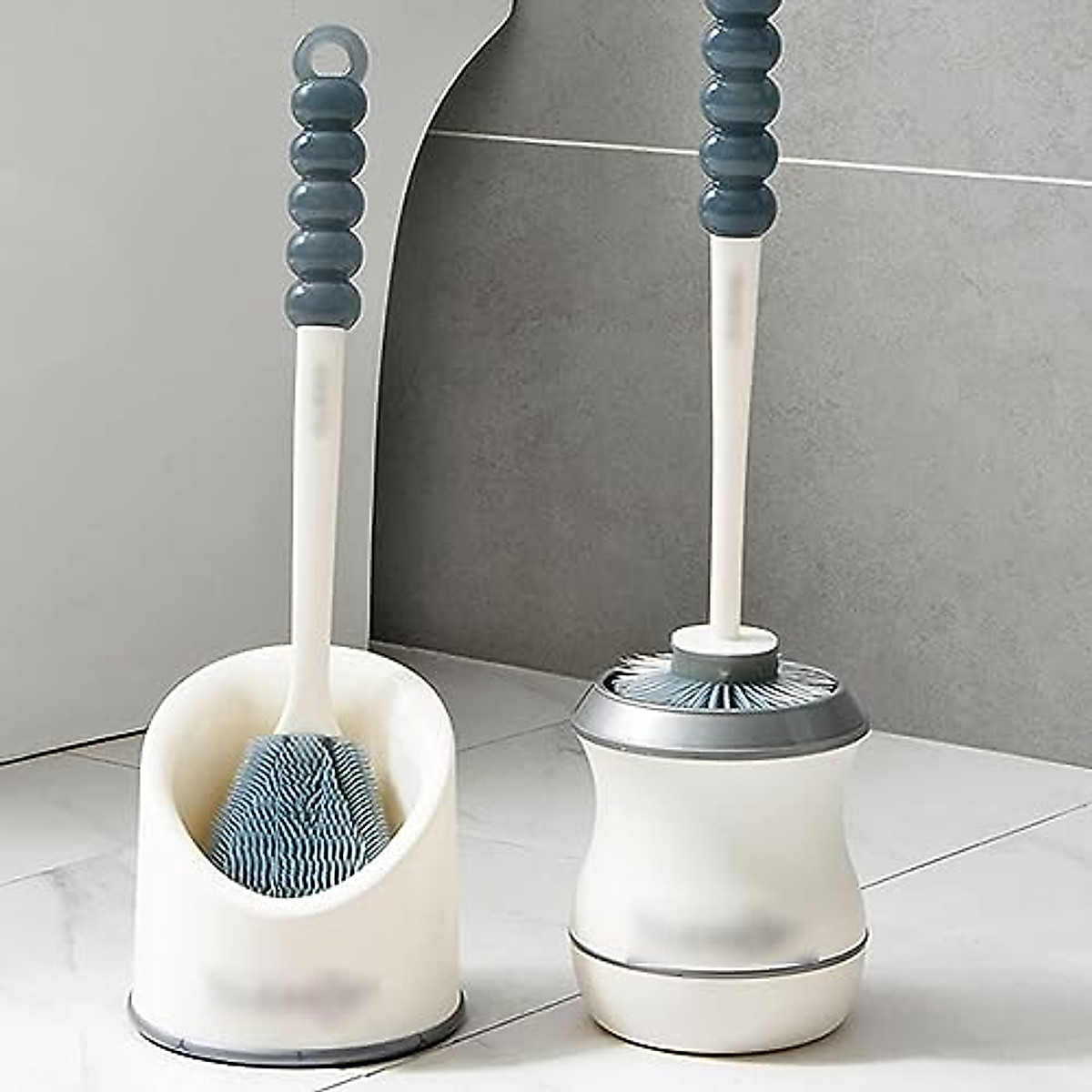 Creative Toilet Bowl Brush Flat Brush Head Toilet Brush Floor Stand Reversible Bristle Toilet Cleaner Brush with Stand