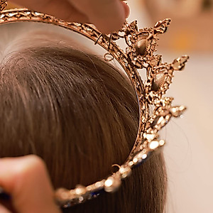 Kamirola Vintage Royal Queen Teardrop Rhinestone Diadem Tiaras Crown Pageant Prom Diadem Bride Wedding Hair Jewelry Accessories (AB stone-gold)