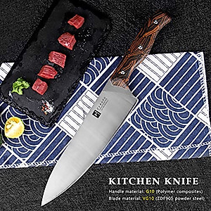 KEENSUN Chef Knife - 8 Inch Professional Kitchen Knife Rust Resistant VG10 Stainless Steel Chef Kitchen Ultra Sharp Cooking Knife,Orange-Black Damascus Pattern G10 Handle,Matte Knife Blade
