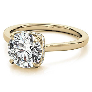 10K Solid Yellow Gold Handmade Engagement Ring 1.50 CT Round Cut Moissanite Diamond Solitaire Wedding/Bridal Rings Set for Women/Her, Awesome Rings Gift for Wife