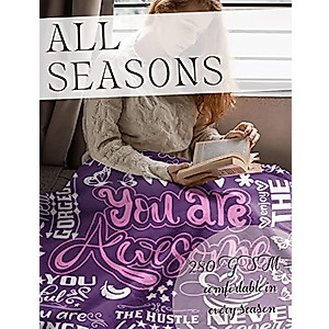 InnoBeta Coworker Leaving Gifts for Women Flannel Blankets Throws, Inspirational Gifts for Women, Going Away Farewell Gifts for Coworkers - Purple Flannel Blanket (50"x 65") - You are Awesome