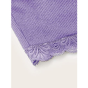 MakeMeChic Women's Y2K Lace Trim V Neck Sleeveless Cami Crop Top Camisole Lilac Purple XS