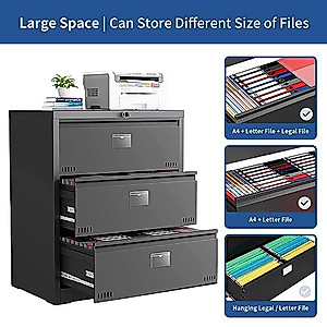 TOPKEY Lateral File Cabinet 4 Drawer Metal Filing Cabinets for Home Office, Black File Storage Cabinet with Lock for Letter/Legal A4 Size, Locking Horizontal Filing Cabinet with Card Slot