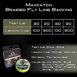 Maxcatch Braided Fly Line Backing for Fly Fishing 20/30lb(White, Yellow, Orange, Black&White, Black&Yellow, Blue, Pink, Green, Purple) (Black, 20lb,300yards)