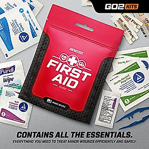 Go2Kits 34 Piece First Aid Kit Featuring Assorted Bandages, Wipes and First Aid Basics in Compact Reusable Kits for Home, Office & Travel (1 Pack)