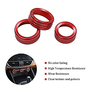 Car AC Knob Trim Air Conditioner Audio Cover Rotary Decoration Ring Sticker Decal fit for Alfa Romeo Giulia Stelvio 2017 to 2019 Car Accessories (Red)