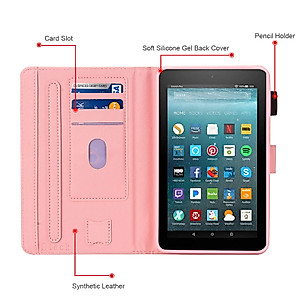 Dteck Case for Fire 7 Tablet (9th/7th/5th Generation, 2019 2017 2015) - Magnetic Folio Cute Case with [Auto Sleep Wake/Adjustable Viewing Stand] Protective Leather Kids Girly Cover (Smile Unicorn)
