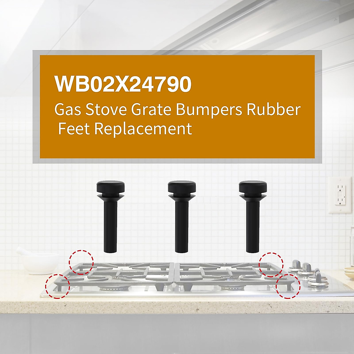 10 Pack WB02X24790 Gas Stove Grate Bumpers Rubber Feet Compatible with GE Range Burner Cafe Stove Top Cooktop, Black Grates Rubber Foot Pads Replacement Parts