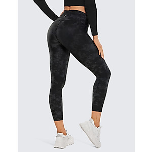 CRZ YOGA Womens Thermal Fleece Lined High Waisted Leggings 24 Inches - Workout Winter Warm Thick Tights Soft Yoga Pants Tie Dye Smoke Ink Medium