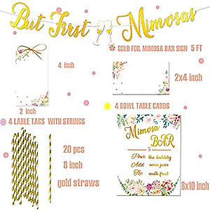 Mimosa Bar Decorations Kit, Mimosa Bar Sign Banner Tags Suppliers by Hombae, Gold Straws Bubbly Bar for Birthday Party, Bridal Shower, Baby Shower, Graduations and Wedding Engagement, Champagne Brunch