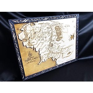 Handmade Large Wooden Map Compatible with Hobbits and Middle Earth Map LOTR | Set of coasters | Map Gift Idea| Decor Map | Gift Idea Fantasy Map | Gift for Him | Gift for Her