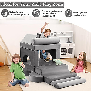 GarveeHome Modular Kids Couch 13PCS Nugget Couch,Toddler Couch for Creative Boys Girls, Convertible Nugget Couch Kids Modular Play Couch, Kids Sofa for Playroom,Grey 56.7"x28.35"