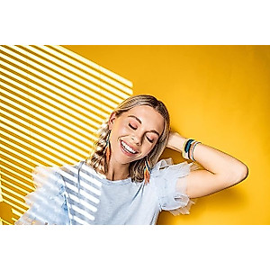 INK + ALLOY Women's Pink Peacock Yellow Horizontal Stripe Stretch Beaded Cuff Bracelet Handmade Jewelry for the Modern Bohemian