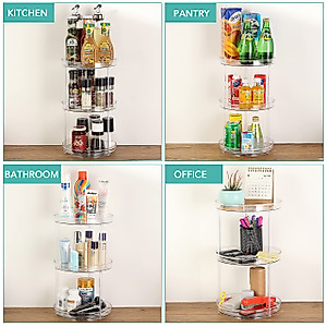 URALFA 3 Tier Bathroom Lazy Susan Organizer, 9 Inch Clear Rotating Makeup Organizer for Vanity, High-Capacity Acrylic Skincare Organizers 360 Rotating Tray for Countertop, Pantry, Kitchen, Cupboard