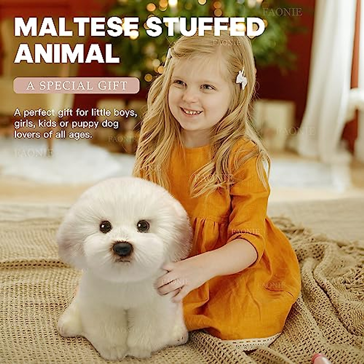 Maltese Stuffed Animal, Realistic Dog Plush, Lifelike Stuffed Animal,Companion Pet, Fluffy Stuffed Puppy Dog Toys for Gift (Large)