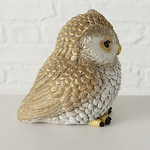 WHW Whole House Worlds Baby-Barn Owl Figurines, Set of 2, Gold, White and Yellow, Black Accents, Detailed Feathers, Hand Cast Resin, 4.75 Inches Each