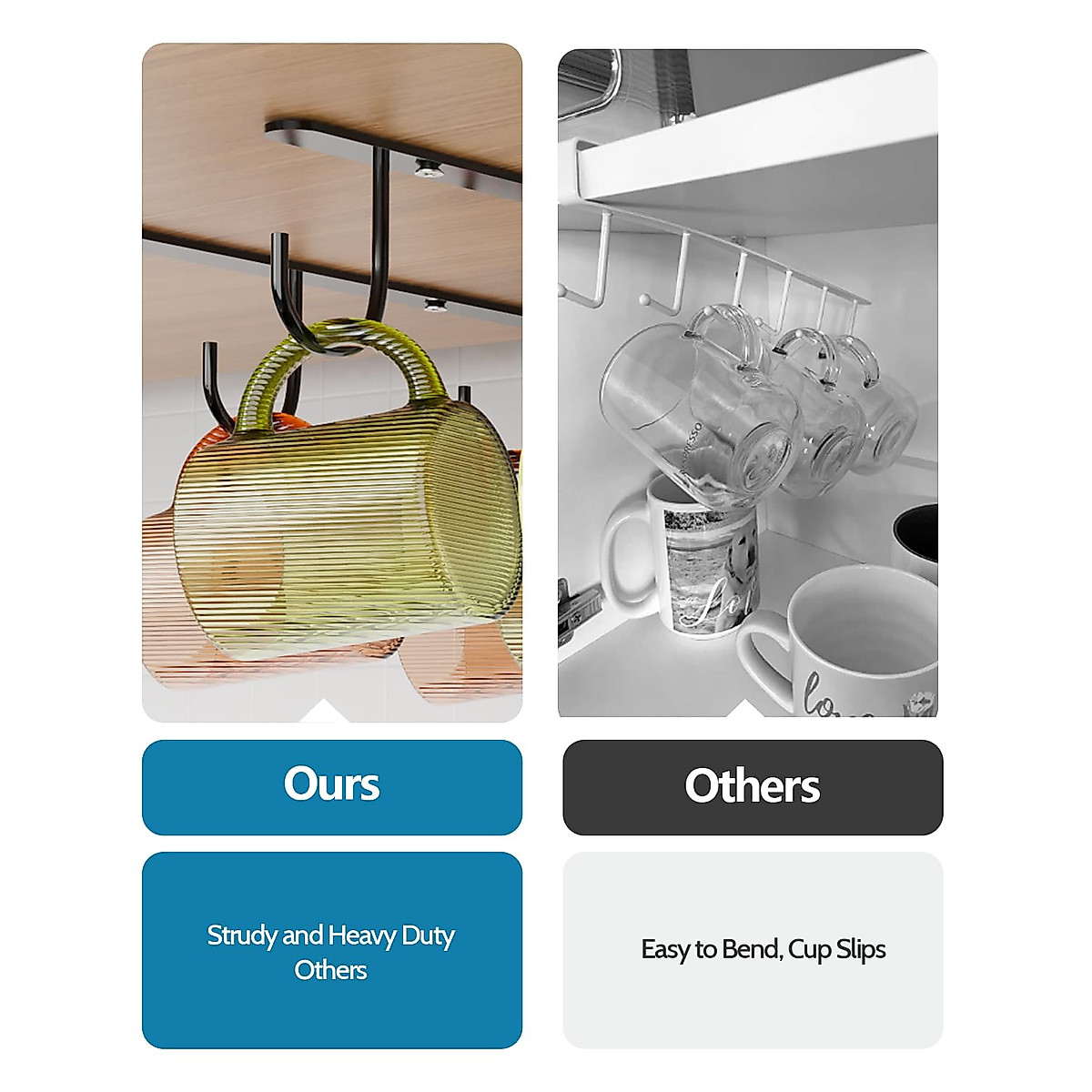 Luckinow 3 Pack Mug Hooks Under Cabinet, Coffee Mug Holder for Hanging Under Shelf, Coffee Cup with 9 Hooks for Displaying Mugs, Coffee Cups and Kitchen Utensils, Black