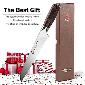 TUO Serrated Bread Knife 8 inch - Professional Bread Cutter Cake Carving Slicer Knife - German HC Stainless Steel Ultra Sharp Wavy Edge- Ergonomic Pakkawood Handle with Gift Box - Osprey Series